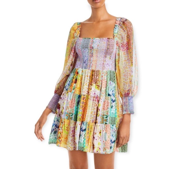 Alice + Olivia | Dresses | Alice Olivia Rowen Smocked Patchwork Square ...
